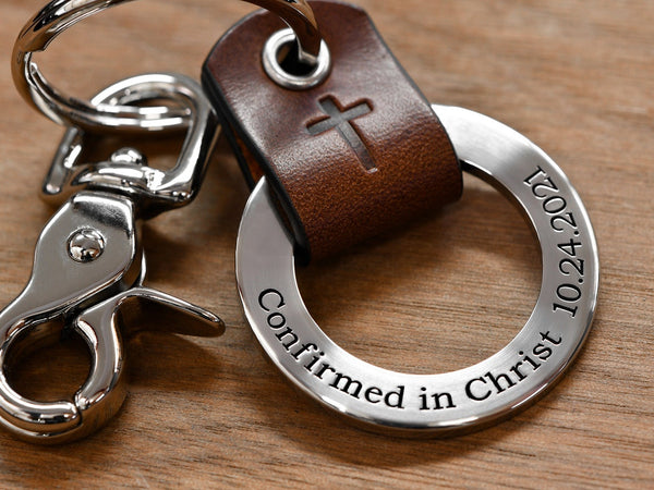 Confirmation Gift for Boys | Custom Leather Keychain | Maven Metals